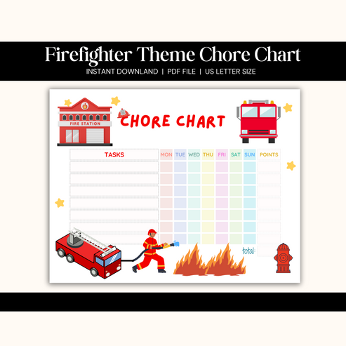 PRINTABLE Firefighter Theme Chore Chart for Kids – Simply Sweet By B